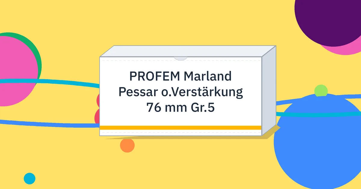 Symbolbild: Packung mit der Aufschrift PROFEM Marland Pessar o.Verstärkung 76 mm Gr.5 (PZN 11671921) – Verfügbarkeit und Bezug in Apotheken in Frankfurt am Main