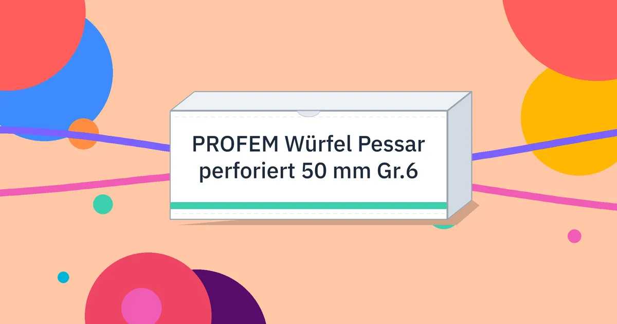 Symbolbild: Packung mit der Aufschrift PROFEM Würfel Pessar perforiert 50 mm Gr.6 (PZN 11673021) – Verfügbarkeit und Bezug in Apotheken in Frankfurt am Main