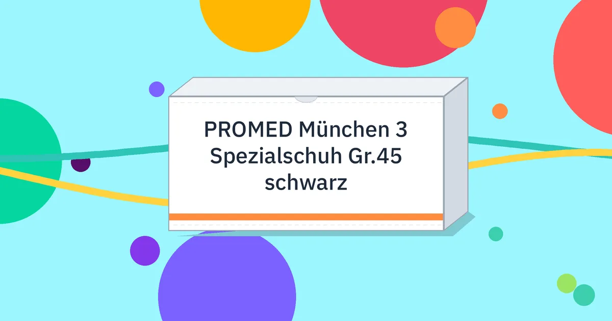 Symbolbild: Packung mit der Aufschrift PROMED München 3 Spezialschuh Gr.45 schwarz (PZN 19270044) – Verfügbarkeit und Bezug in Apotheken in Frankfurt am Main