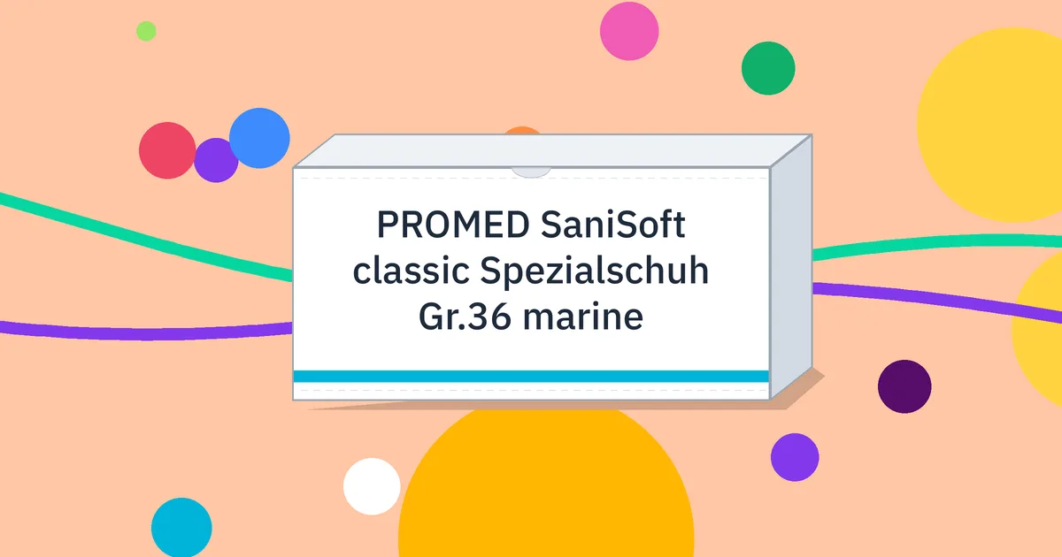 Symbolbild: Packung mit der Aufschrift PROMED SaniSoft classic Spezialschuh Gr.36 marine (PZN 19269437) – Verfügbarkeit und Bezug in Apotheken in Frankfurt am Main