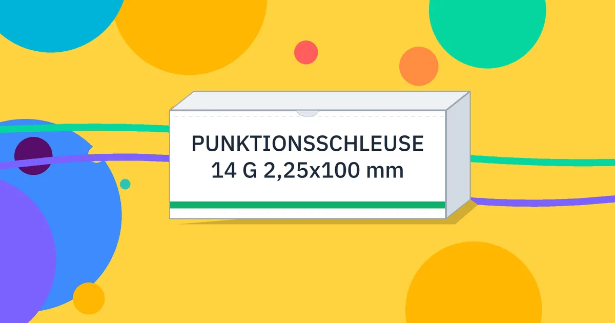 Symbolbild: Packung mit der Aufschrift PUNKTIONSSCHLEUSE 14 G 2,25x100 mm (PZN 20085754) – Verfügbarkeit und Bezug in Apotheken in Frankfurt am Main