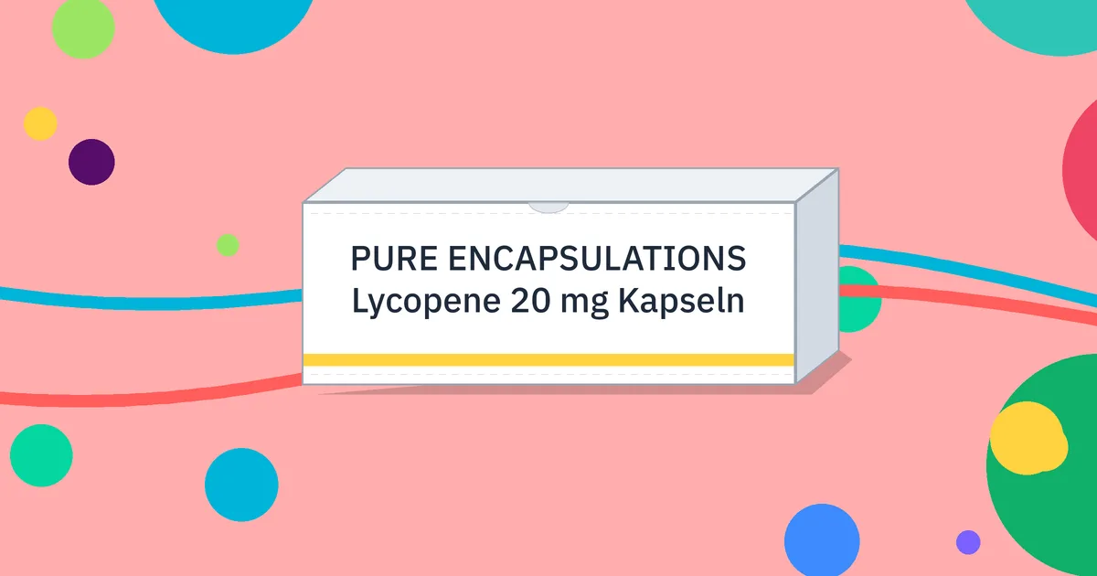 Symbolbild: Packung mit der Aufschrift PURE ENCAPSULATIONS Lycopene 20 mg Kapseln (PZN 16633606) – Verfügbarkeit und Bezug in Apotheken in Frankfurt am Main