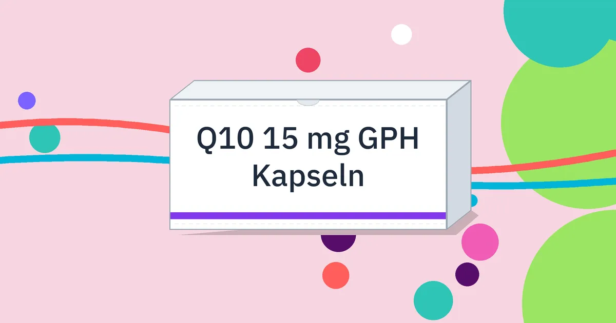 Symbolbild: Packung mit der Aufschrift Q10 15 mg GPH Kapseln (PZN 09721942) – Verfügbarkeit und Bezug in Apotheken in Frankfurt am Main