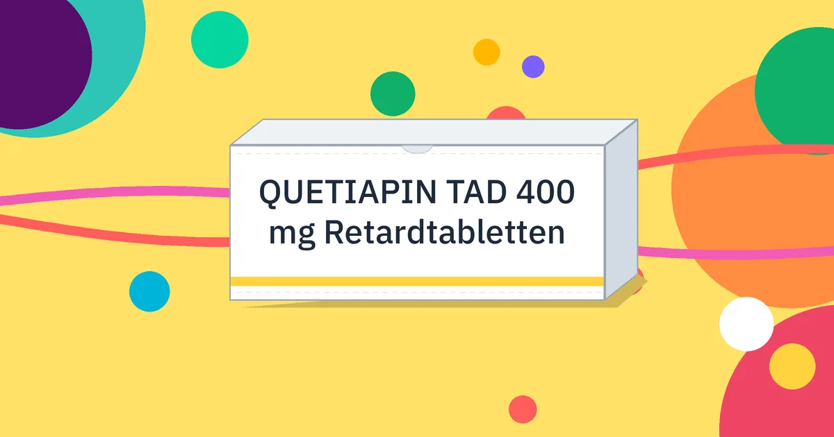 Symbolbild: Packung mit der Aufschrift QUETIAPIN TAD 400 mg Retardtabletten (PZN 14370491) – Verfügbarkeit und Bezug in Apotheken in Frankfurt am Main