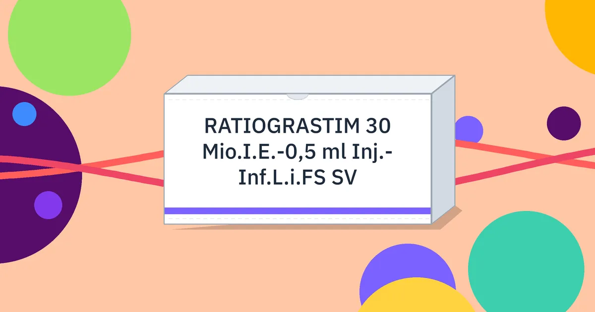 Symbolbild: Packung mit der Aufschrift RATIOGRASTIM 30 Mio.I.E.-0,5 ml Inj.-Inf.L.i.FS SV (PZN 12412699) – Verfügbarkeit und Bezug in Apotheken in Frankfurt am Main