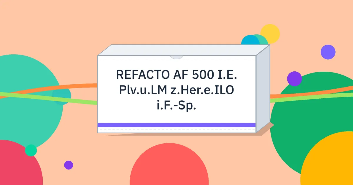Symbolbild: Packung mit der Aufschrift REFACTO AF 500 I.E. Plv.u.LM z.Her.e.ILO i.F.-Sp. (PZN 17566958) – Verfügbarkeit und Bezug in Apotheken in Frankfurt am Main