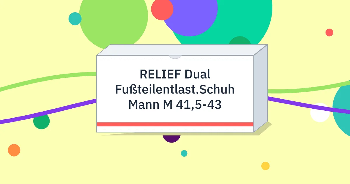Symbolbild: Packung mit der Aufschrift RELIEF Dual Fußteilentlast.Schuh Mann M 41,5-43 (PZN 16629817) – Verfügbarkeit und Bezug in Apotheken in Frankfurt am Main