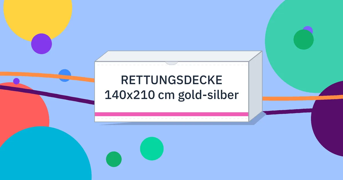 Symbolbild: Packung mit der Aufschrift RETTUNGSDECKE 140x210 cm gold-silber (PZN 02446898) – Verfügbarkeit und Bezug in Apotheken in Frankfurt am Main