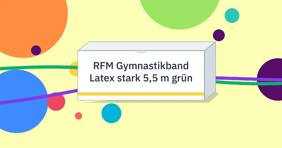 Symbolbild: Packung mit der Aufschrift RFM Gymnastikband Latex stark 5,5 m grün (PZN 05919593) – Verfügbarkeit und Bezug in Apotheken in Frankfurt am Main