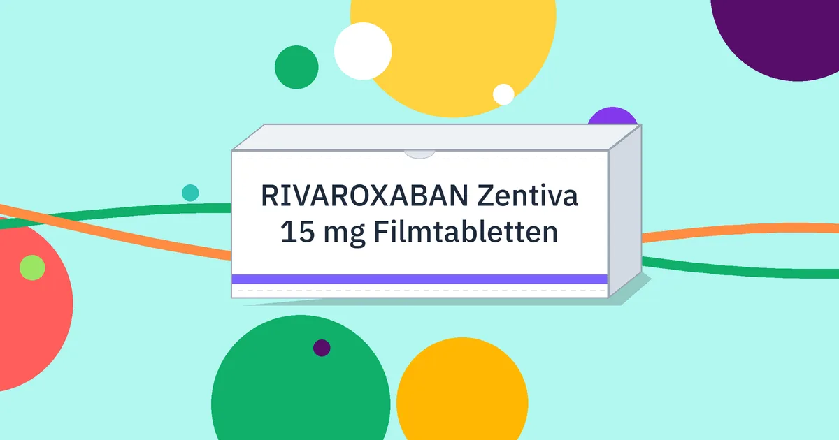 Symbolbild: Packung mit der Aufschrift RIVAROXABAN Zentiva 15 mg Filmtabletten (PZN 18792740) – Verfügbarkeit und Bezug in Apotheken in Frankfurt am Main