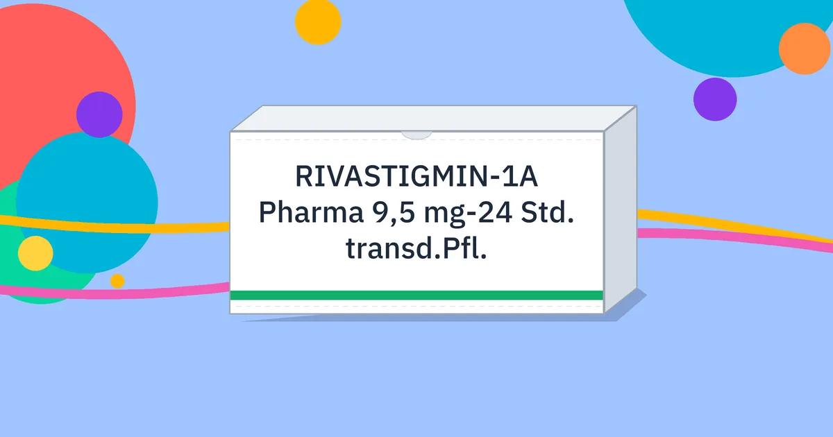 Symbolbild: Packung mit der Aufschrift RIVASTIGMIN-1A Pharma 9,5 mg-24 Std. transd.Pfl. (PZN 12444015) – Verfügbarkeit und Bezug in Apotheken in Frankfurt am Main