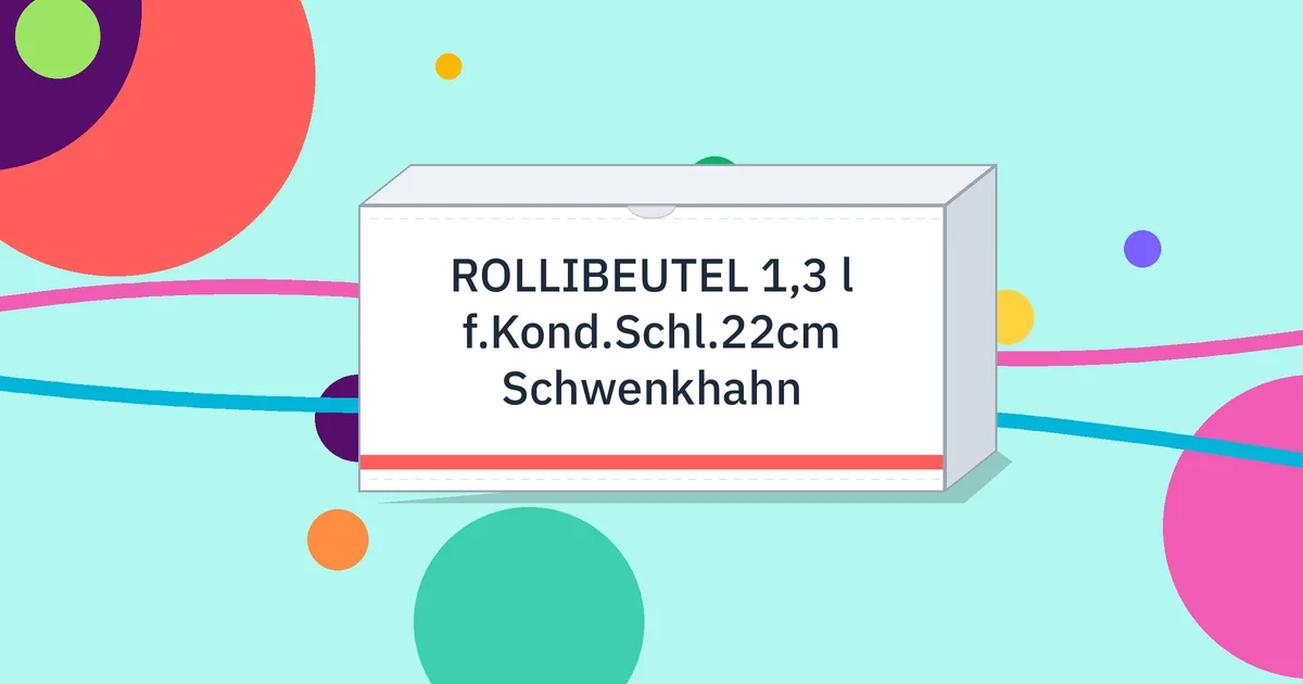 Symbolbild: Packung mit der Aufschrift ROLLIBEUTEL 1,3 l f.Kond.Schl.22cm Schwenkhahn (PZN 00856617) – Verfügbarkeit und Bezug in Apotheken in Frankfurt am Main