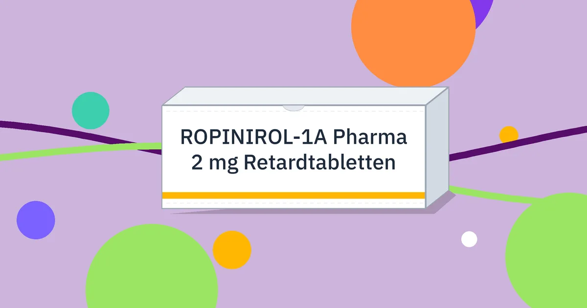 Symbolbild: Packung mit der Aufschrift ROPINIROL-1A Pharma 2 mg Retardtabletten (PZN 09080644) – Verfügbarkeit und Bezug in Apotheken in Frankfurt am Main