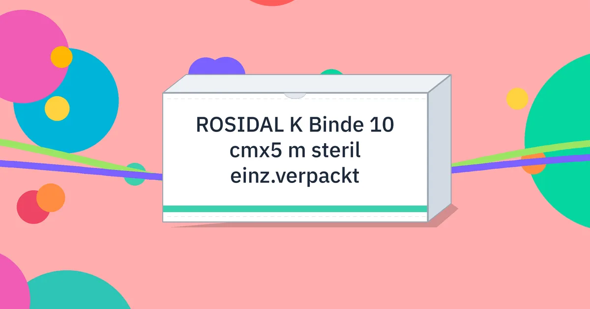 Symbolbild: Packung mit der Aufschrift ROSIDAL K Binde 10 cmx5 m steril einz.verpackt (PZN 04780584) – Verfügbarkeit und Bezug in Apotheken in Frankfurt am Main
