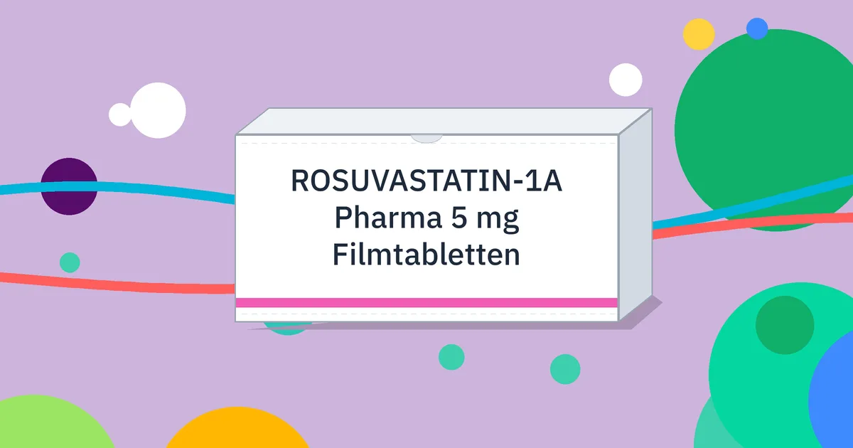 Symbolbild: Packung mit der Aufschrift ROSUVASTATIN-1A Pharma 5 mg Filmtabletten (PZN 17412037) – Verfügbarkeit und Bezug in Apotheken in Frankfurt am Main