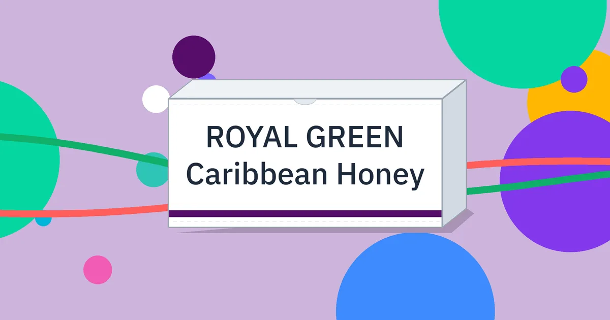 Symbolbild: Packung mit der Aufschrift ROYAL GREEN Caribbean Honey (PZN 16504346) – Verfügbarkeit und Bezug in Apotheken in Frankfurt am Main
