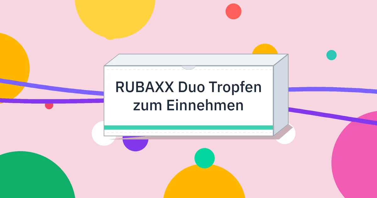 Symbolbild: Packung mit der Aufschrift RUBAXX Duo Tropfen zum Einnehmen (PZN 16120870) – Verfügbarkeit und Bezug in Apotheken in Frankfurt am Main