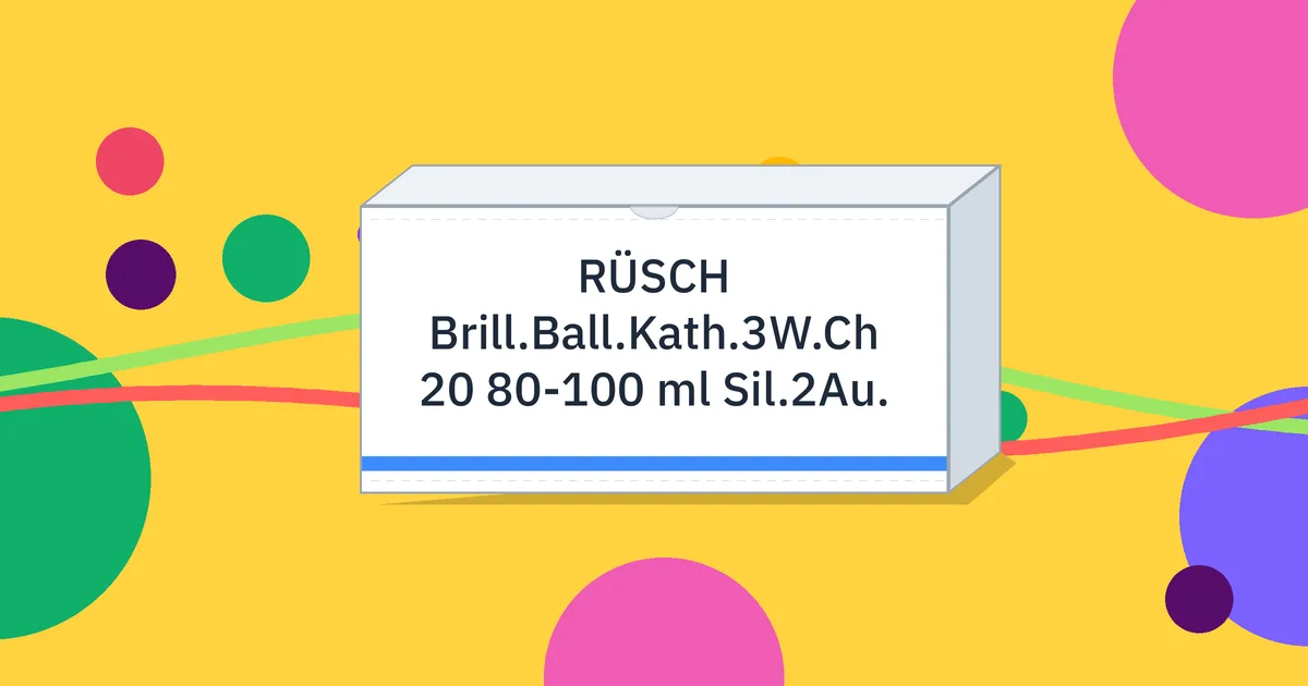 Symbolbild: Packung mit der Aufschrift RÜSCH Brill.Ball.Kath.3W.Ch 20 80-100 ml Sil.2Au. (PZN 05131379) – Verfügbarkeit und Bezug in Apotheken in Frankfurt am Main