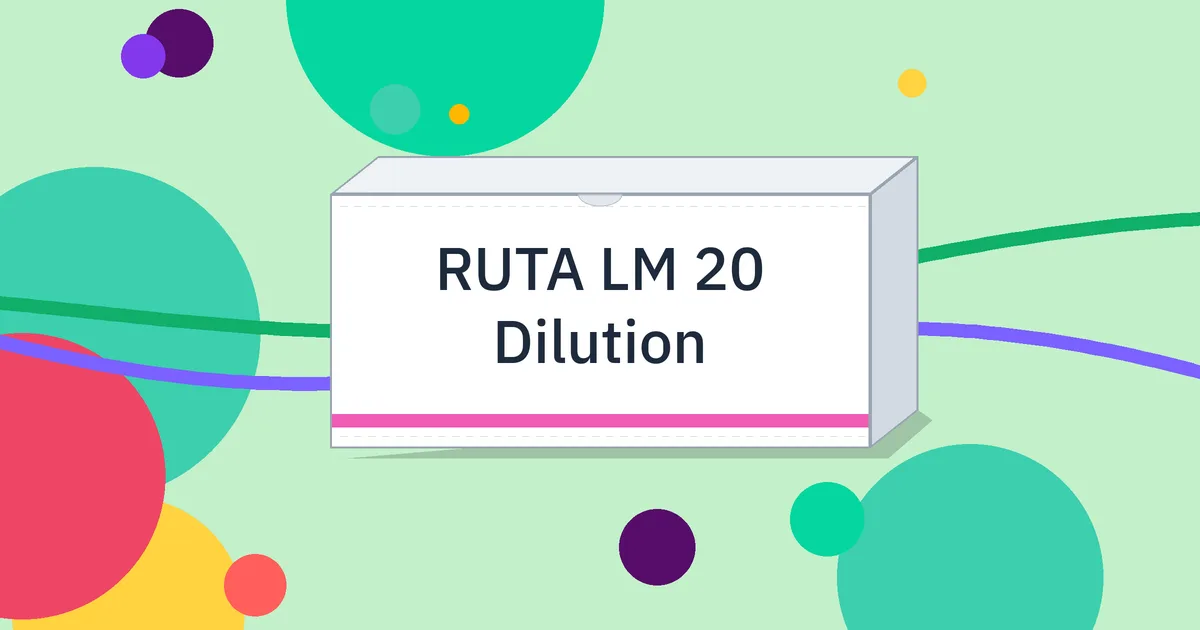 Symbolbild: Packung mit der Aufschrift RUTA LM 20 Dilution (PZN 13173771) – Verfügbarkeit und Bezug in Apotheken in Frankfurt am Main