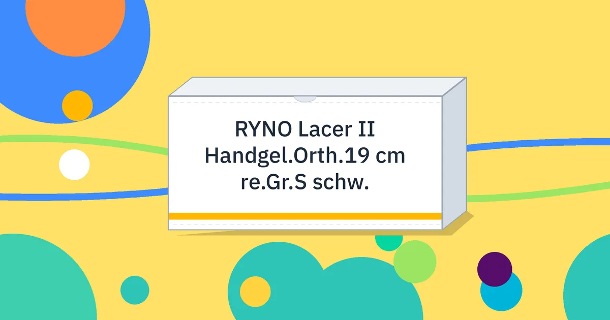 Symbolbild: Packung mit der Aufschrift RYNO Lacer II Handgel.Orth.19 cm re.Gr.S schw. (PZN 14048513) – Verfügbarkeit und Bezug in Apotheken in Frankfurt am Main