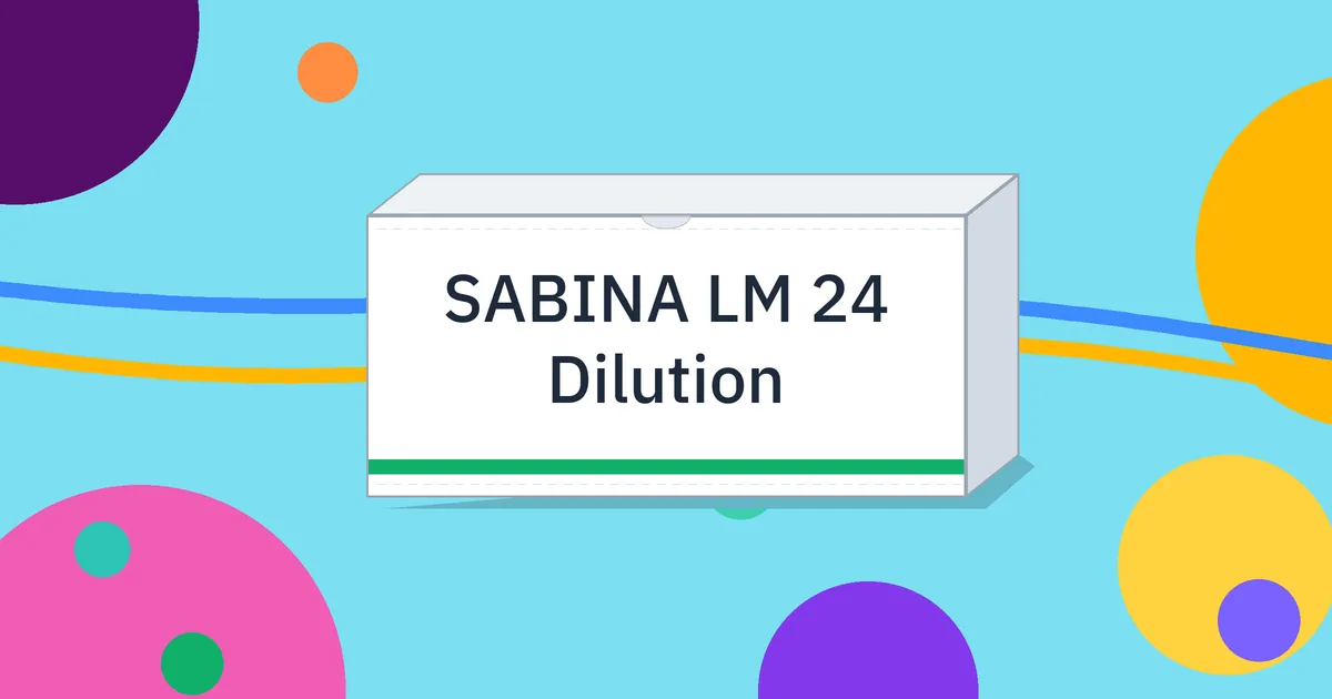 Symbolbild: Packung mit der Aufschrift SABINA LM 24 Dilution (PZN 09430682) – Verfügbarkeit und Bezug in Apotheken in Frankfurt am Main