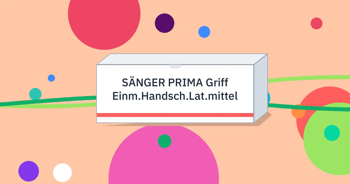 Symbolbild: Packung mit der Aufschrift SÄNGER PRIMA Griff Einm.Handsch.Lat.mittel (PZN 00289495) – Verfügbarkeit und Bezug in Apotheken in Frankfurt am Main