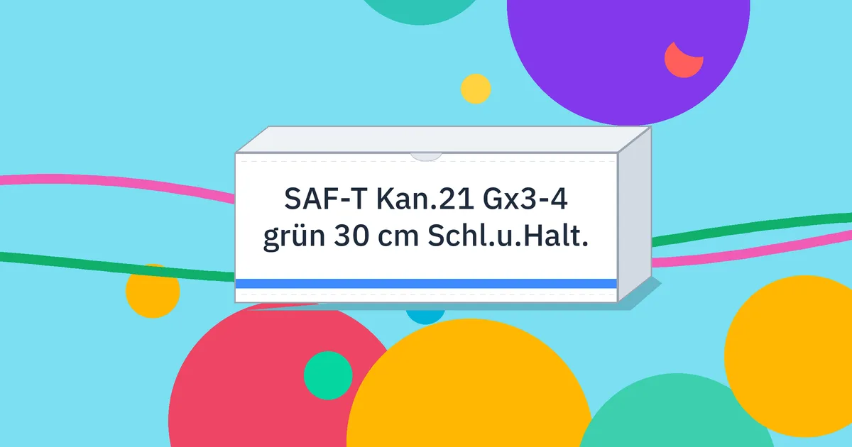 Symbolbild: Packung mit der Aufschrift SAF-T Kan.21 Gx3-4 grün 30 cm Schl.u.Halt. (PZN 00879274) – Verfügbarkeit und Bezug in Apotheken in Frankfurt am Main