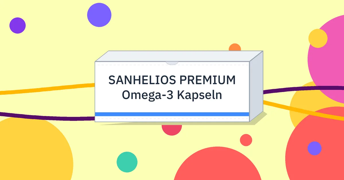 Symbolbild: Packung mit der Aufschrift SANHELIOS PREMIUM Omega-3 Kapseln (PZN 20587668) – Verfügbarkeit und Bezug in Apotheken in Frankfurt am Main