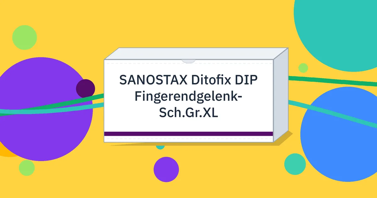 Symbolbild: Packung mit der Aufschrift SANOSTAX Ditofix DIP Fingerendgelenk-Sch.Gr.XL (PZN 13305617) – Verfügbarkeit und Bezug in Apotheken in Frankfurt am Main
