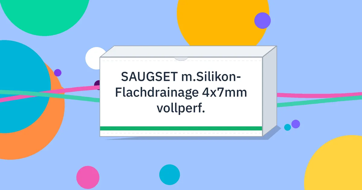 Symbolbild: Packung mit der Aufschrift SAUGSET m.Silikon-Flachdrainage 4x7mm vollperf. (PZN 17483416) – Verfügbarkeit und Bezug in Apotheken in Frankfurt am Main