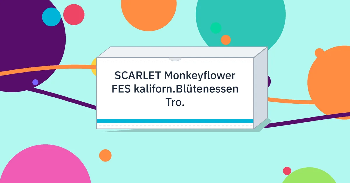 Symbolbild: Packung mit der Aufschrift SCARLET Monkeyflower FES kaliforn.Blütenessen Tro. (PZN 09172777) – Verfügbarkeit und Bezug in Apotheken in Frankfurt am Main