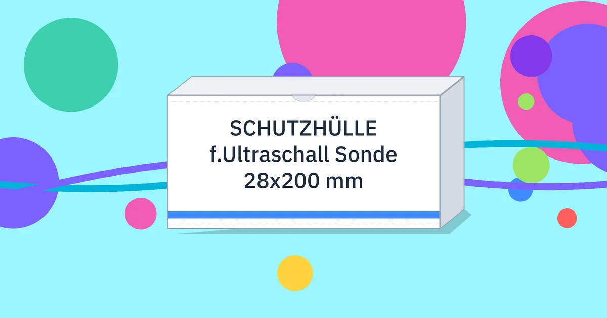 Symbolbild: Packung mit der Aufschrift SCHUTZHÜLLE f.Ultraschall Sonde 28x200 mm (PZN 00352644) – Verfügbarkeit und Bezug in Apotheken in Frankfurt am Main