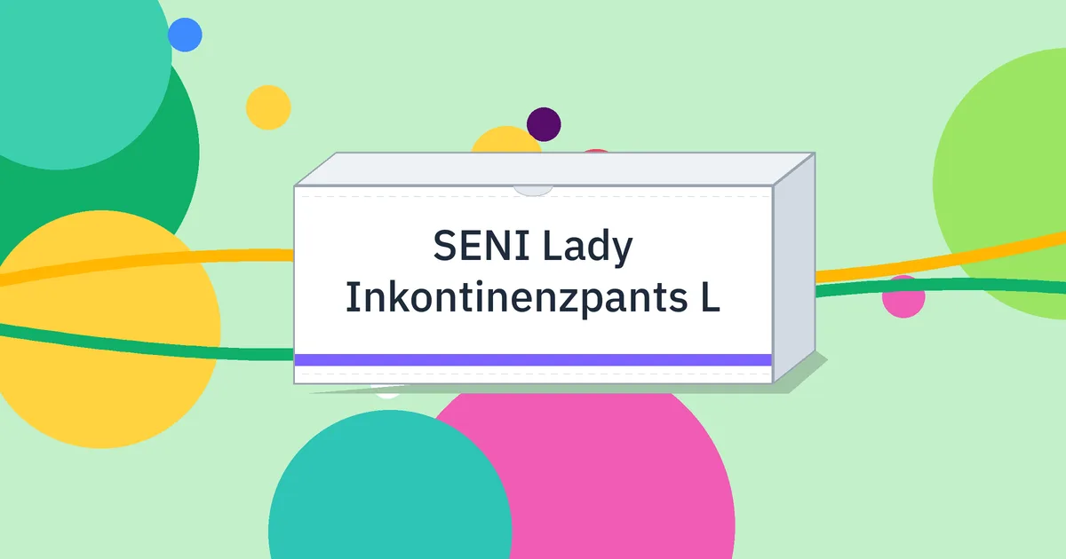 Symbolbild: Packung mit der Aufschrift SENI Lady Inkontinenzpants L (PZN 20322473) – Verfügbarkeit und Bezug in Apotheken in Frankfurt am Main