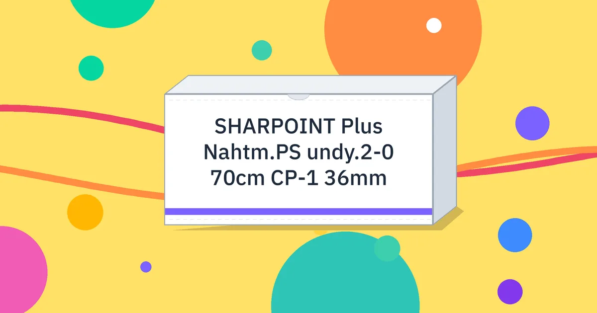Symbolbild: Packung mit der Aufschrift SHARPOINT Plus Nahtm.PS undy.2-0 70cm CP-1 36mm (PZN 17995530) – Verfügbarkeit und Bezug in Apotheken in Frankfurt am Main