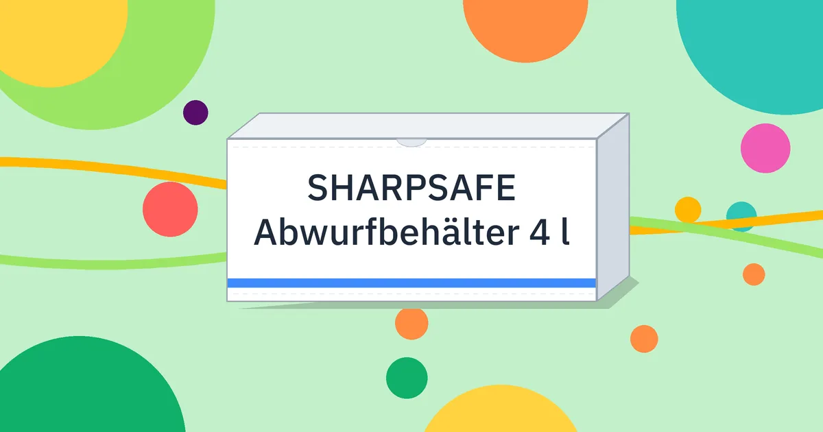 Symbolbild: Packung mit der Aufschrift SHARPSAFE Abwurfbehälter 4 l (PZN 16149721) – Verfügbarkeit und Bezug in Apotheken in Frankfurt am Main