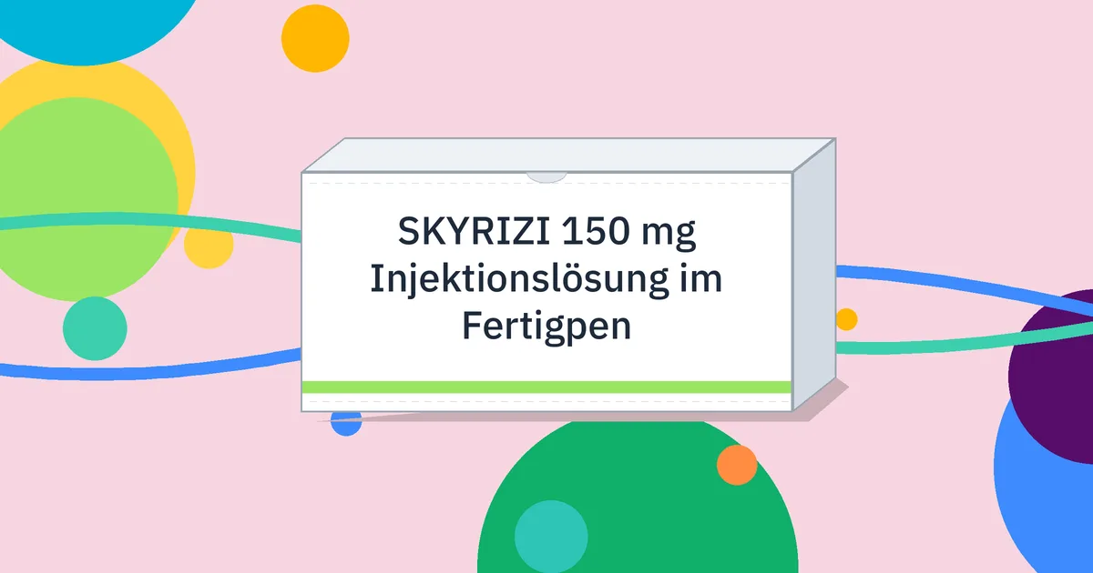 Symbolbild: Packung mit der Aufschrift SKYRIZI 150 mg Injektionslösung im Fertigpen (PZN 20419209) – Verfügbarkeit und Bezug in Apotheken in Frankfurt am Main