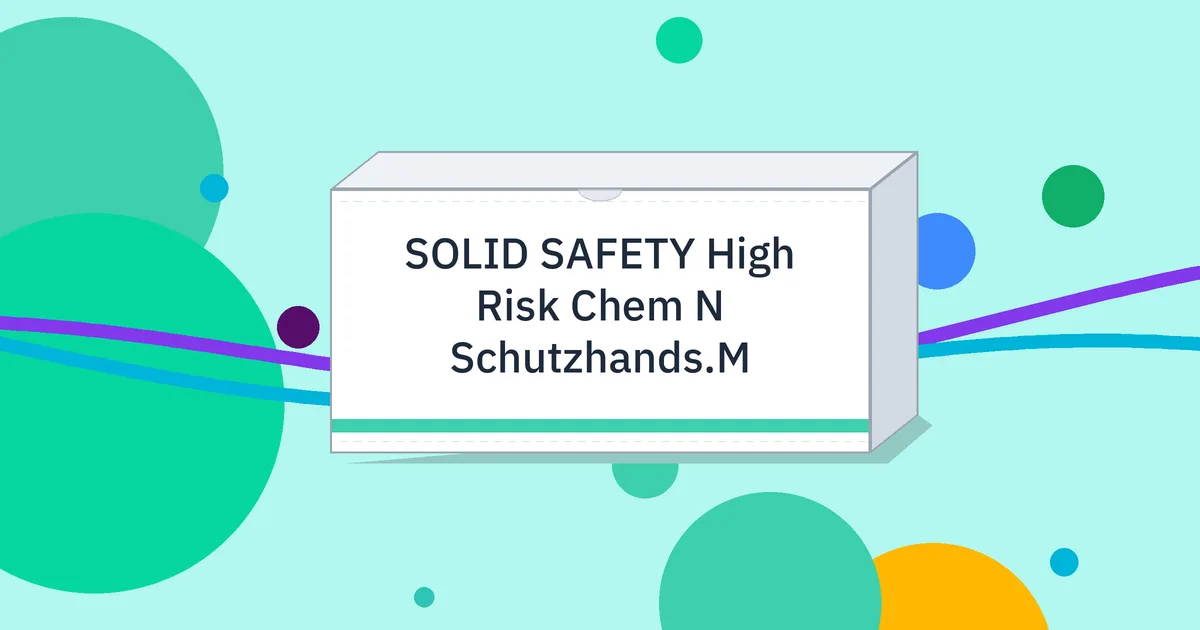 Symbolbild: Packung mit der Aufschrift SOLID SAFETY High Risk Chem N Schutzhands.M (PZN 15404772) – Verfügbarkeit und Bezug in Apotheken in Frankfurt am Main