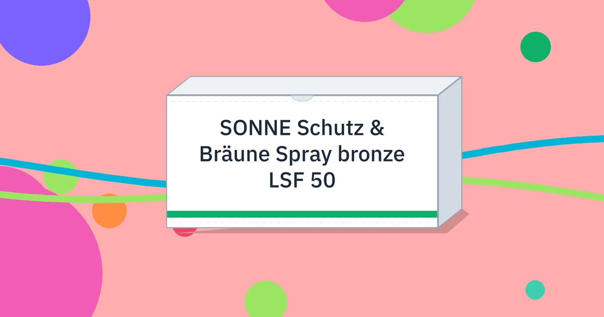 Symbolbild: Packung mit der Aufschrift SONNE Schutz & Bräune Spray bronze LSF 50 (PZN 18358989) – Verfügbarkeit und Bezug in Apotheken in Frankfurt am Main