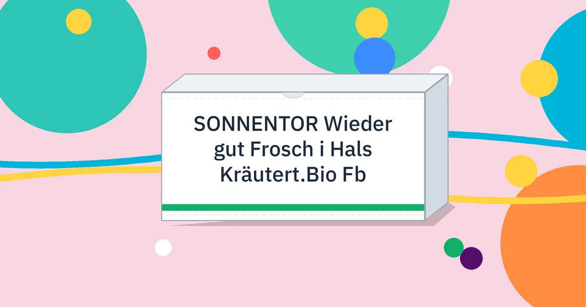 Symbolbild: Packung mit der Aufschrift SONNENTOR Wieder gut Frosch i Hals Kräutert.Bio Fb (PZN 18902080) – Verfügbarkeit und Bezug in Apotheken in Frankfurt am Main