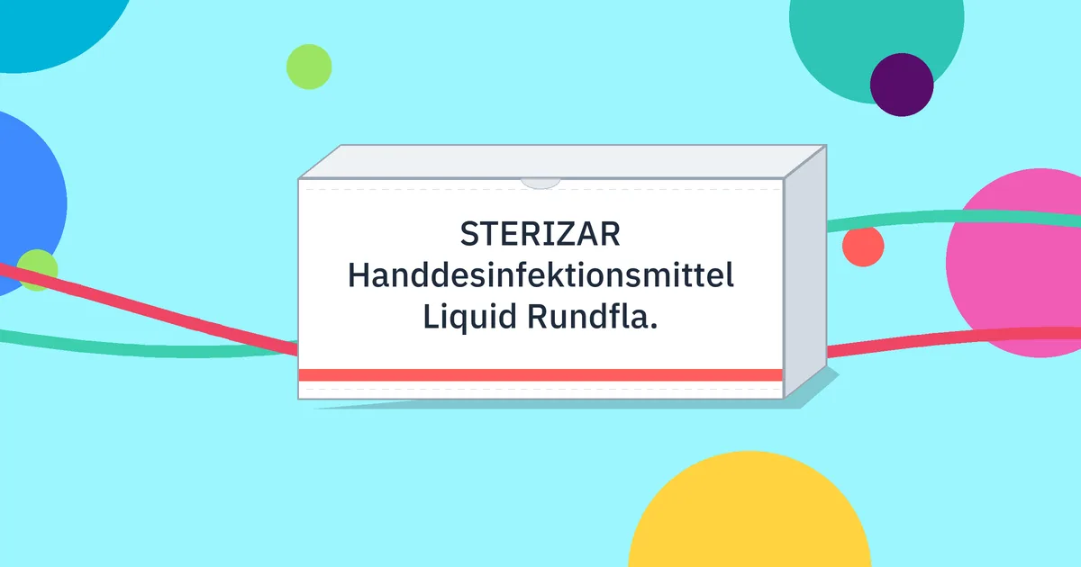 Symbolbild: Packung mit der Aufschrift STERIZAR Handdesinfektionsmittel Liquid Rundfla. (PZN 17590282) – Verfügbarkeit und Bezug in Apotheken in Frankfurt am Main