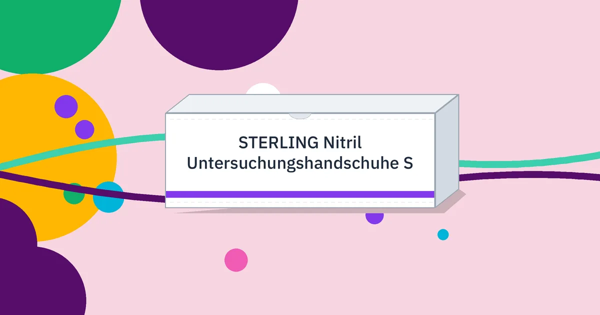 Symbolbild: Packung mit der Aufschrift STERLING Nitril Untersuchungshandschuhe S (PZN 09230606) – Verfügbarkeit und Bezug in Apotheken in Frankfurt am Main