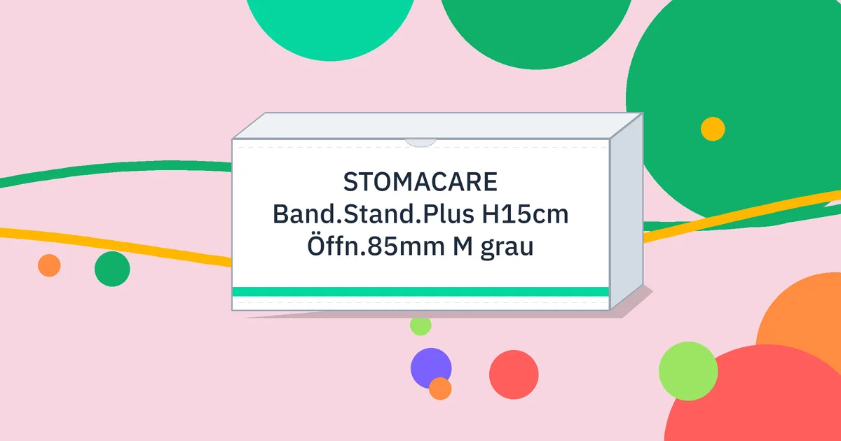 Symbolbild: Packung mit der Aufschrift STOMACARE Band.Stand.Plus H15cm Öffn.85mm M grau (PZN 16750453) – Verfügbarkeit und Bezug in Apotheken in Frankfurt am Main
