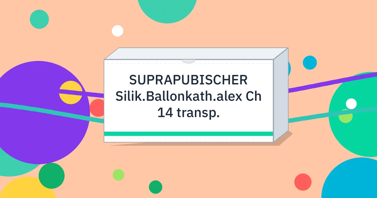 Symbolbild: Packung mit der Aufschrift SUPRAPUBISCHER Silik.Ballonkath.alex Ch 14 transp. (PZN 19950661) – Verfügbarkeit und Bezug in Apotheken in Frankfurt am Main