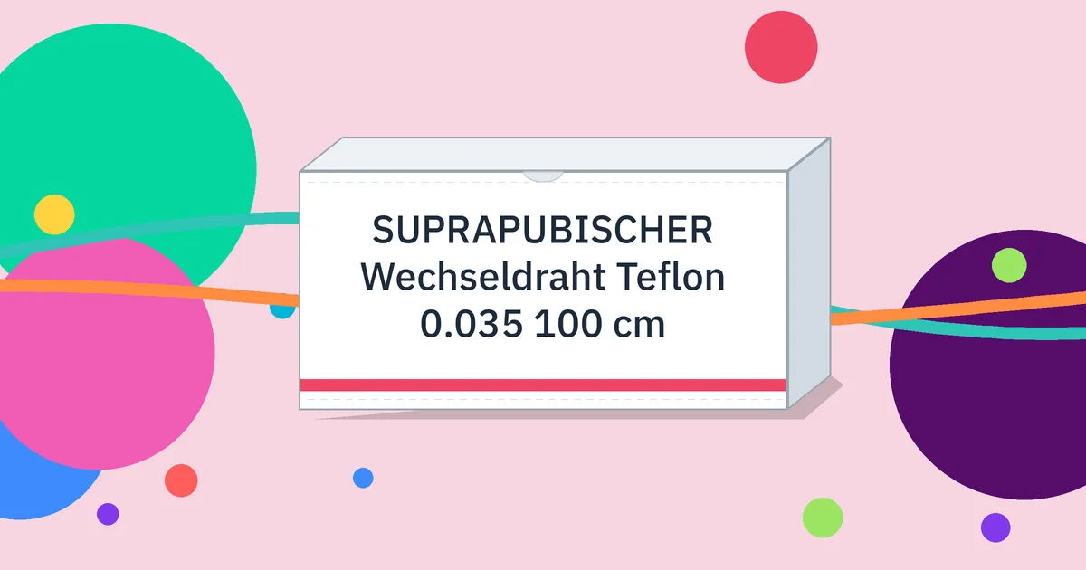 Symbolbild: Packung mit der Aufschrift SUPRAPUBISCHER Wechseldraht Teflon 0.035 100 cm (PZN 14166425) – Verfügbarkeit und Bezug in Apotheken in Frankfurt am Main
