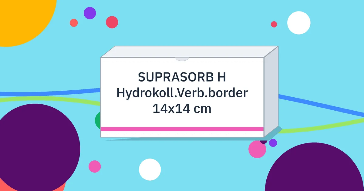 Symbolbild: Packung mit der Aufschrift SUPRASORB H Hydrokoll.Verb.border 14x14 cm (PZN 15563387) – Verfügbarkeit und Bezug in Apotheken in Frankfurt am Main