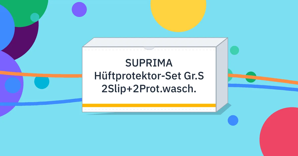Symbolbild: Packung mit der Aufschrift SUPRIMA Hüftprotektor-Set Gr.S 2Slip+2Prot.wasch. (PZN 09784291) – Verfügbarkeit und Bezug in Apotheken in Frankfurt am Main