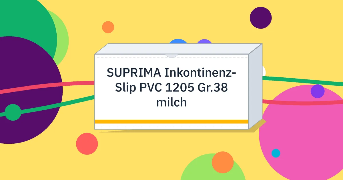 Symbolbild: Packung mit der Aufschrift SUPRIMA Inkontinenz-Slip PVC 1205 Gr.38 milch (PZN 03921373) – Verfügbarkeit und Bezug in Apotheken in Frankfurt am Main