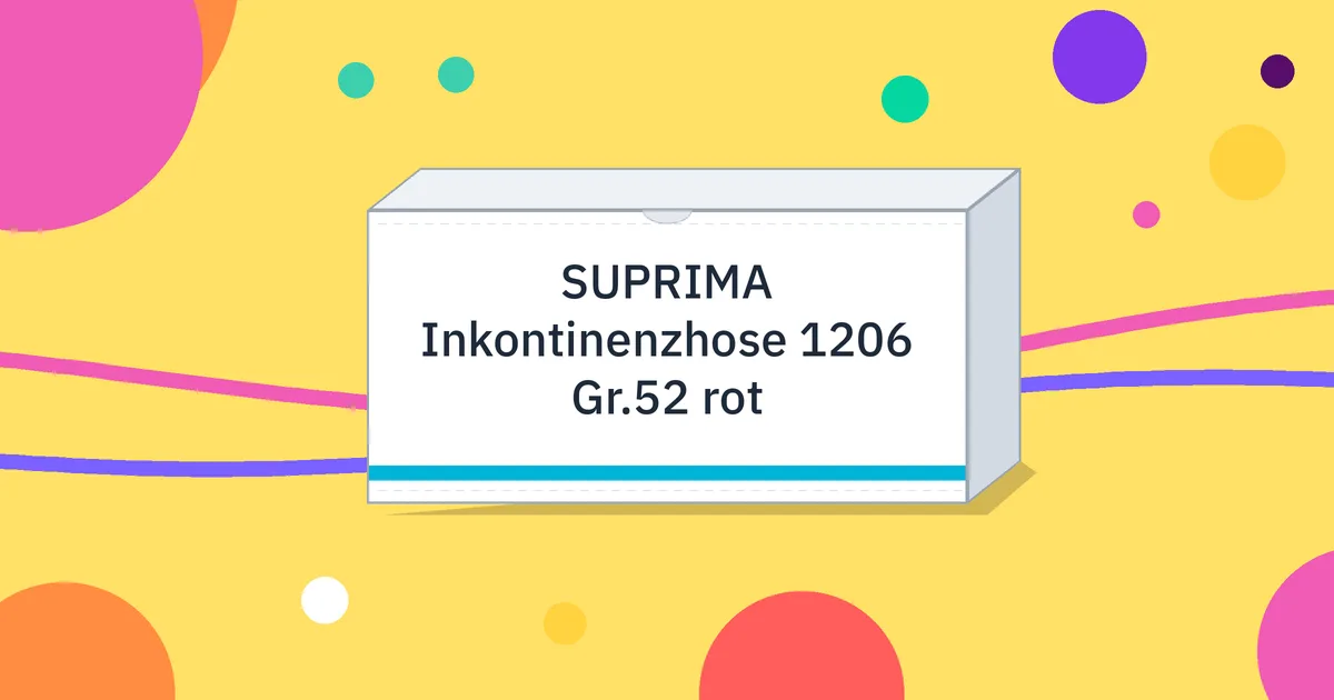 Symbolbild: Packung mit der Aufschrift SUPRIMA Inkontinenzhose 1206 Gr.52 rot (PZN 01513374) – Verfügbarkeit und Bezug in Apotheken in Frankfurt am Main