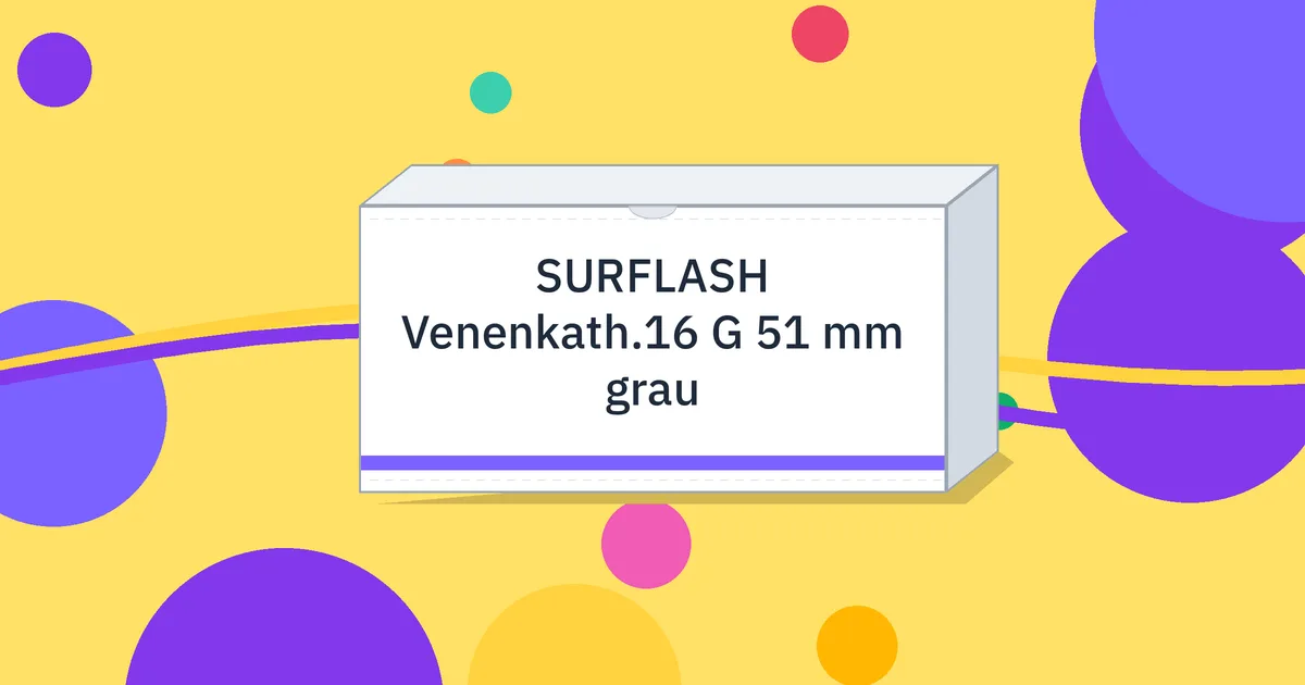 Symbolbild: Packung mit der Aufschrift SURFLASH Venenkath.16 G 51 mm grau (PZN 01177195) – Verfügbarkeit und Bezug in Apotheken in Frankfurt am Main