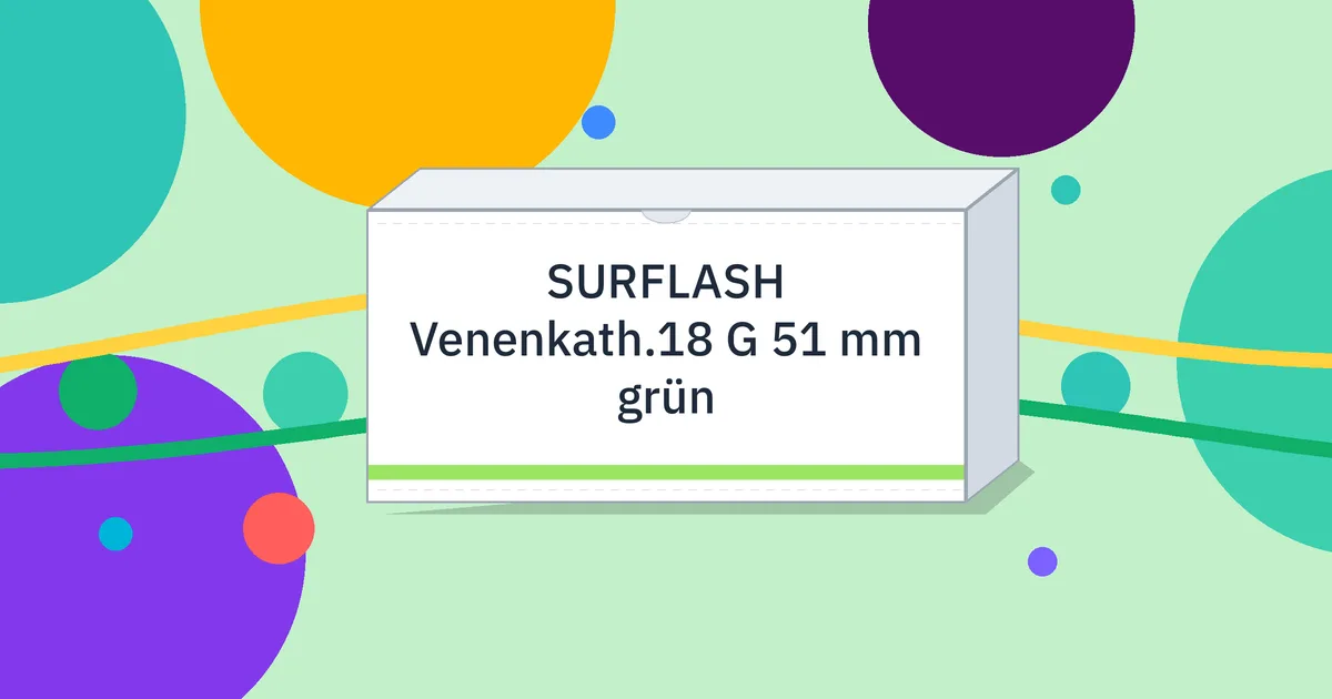 Symbolbild: Packung mit der Aufschrift SURFLASH Venenkath.18 G 51 mm grün (PZN 01177410) – Verfügbarkeit und Bezug in Apotheken in Frankfurt am Main